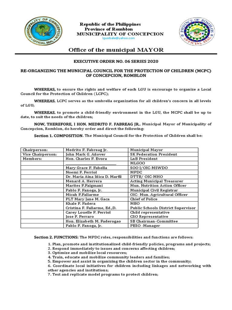 MCPC Reorganization for Child Protection | PDF | Government | Social ...
