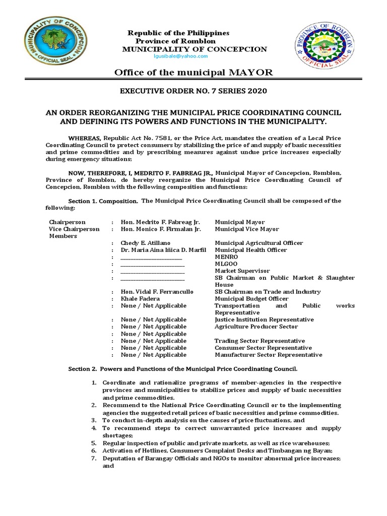 Municipal Price Coordinating Council (MPCC) | PDF | Economies