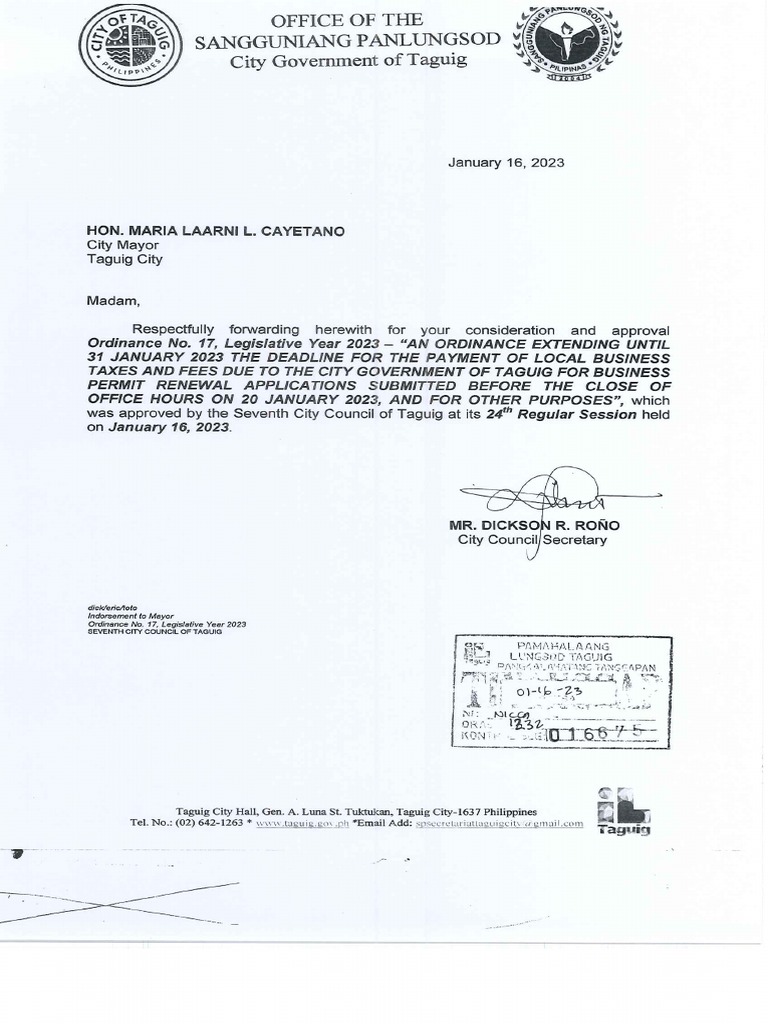Taguig City Ordinance No. 17, S. 2023 | PDF