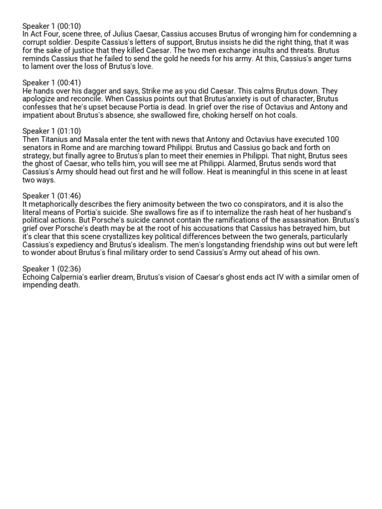 Julius Caesar by Shakespeare - Act 4, Scene 3 Summary & A... | PDF