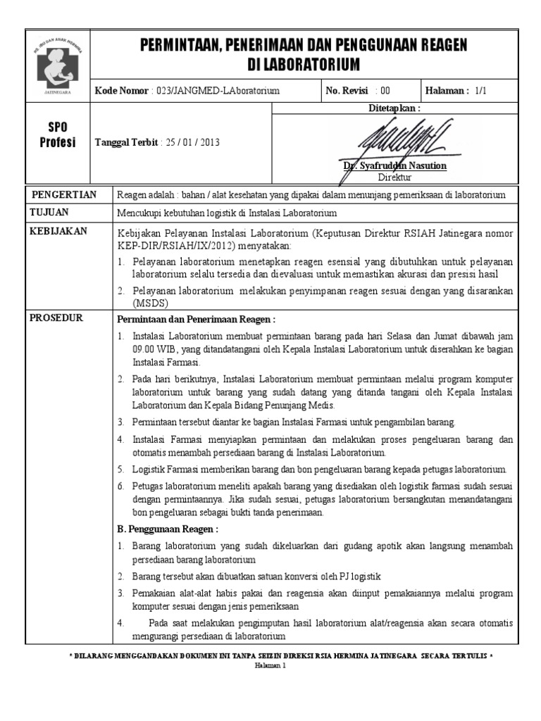 SPO Permintaan Reagen Lab | PDF
