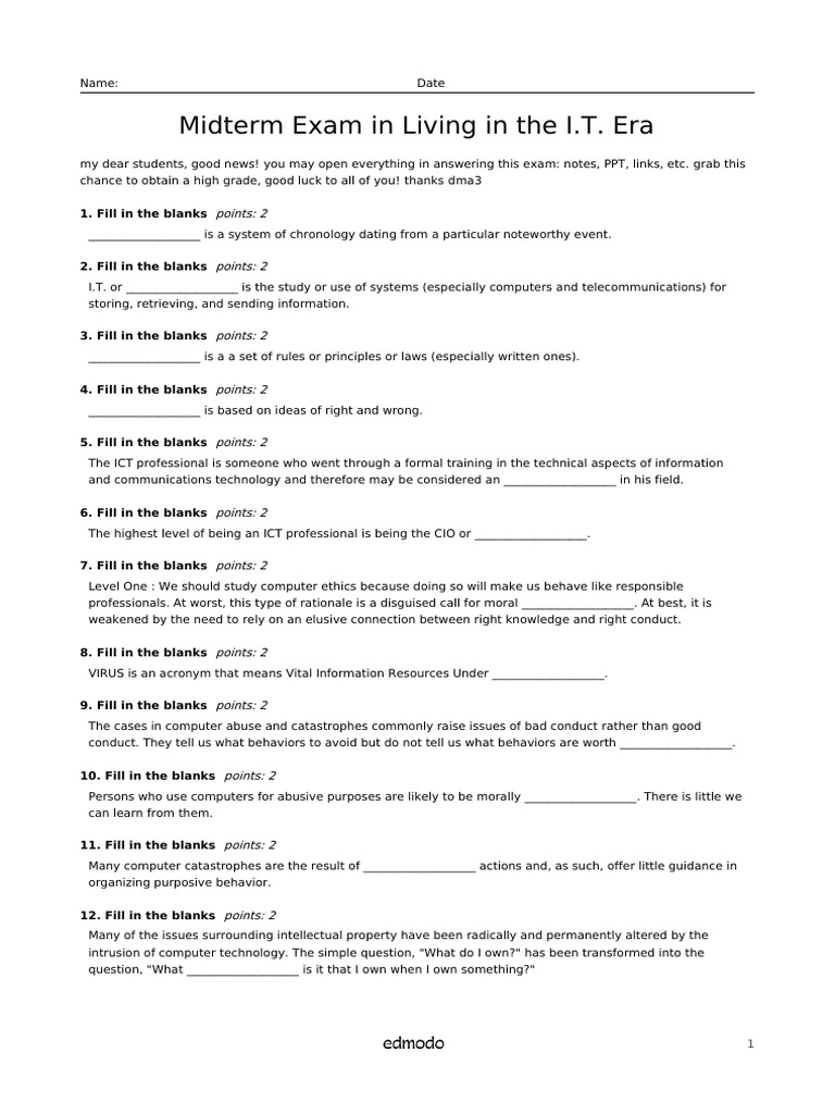Midterm Exam in Living in The IT Era | PDF | Office Equipment | Computing