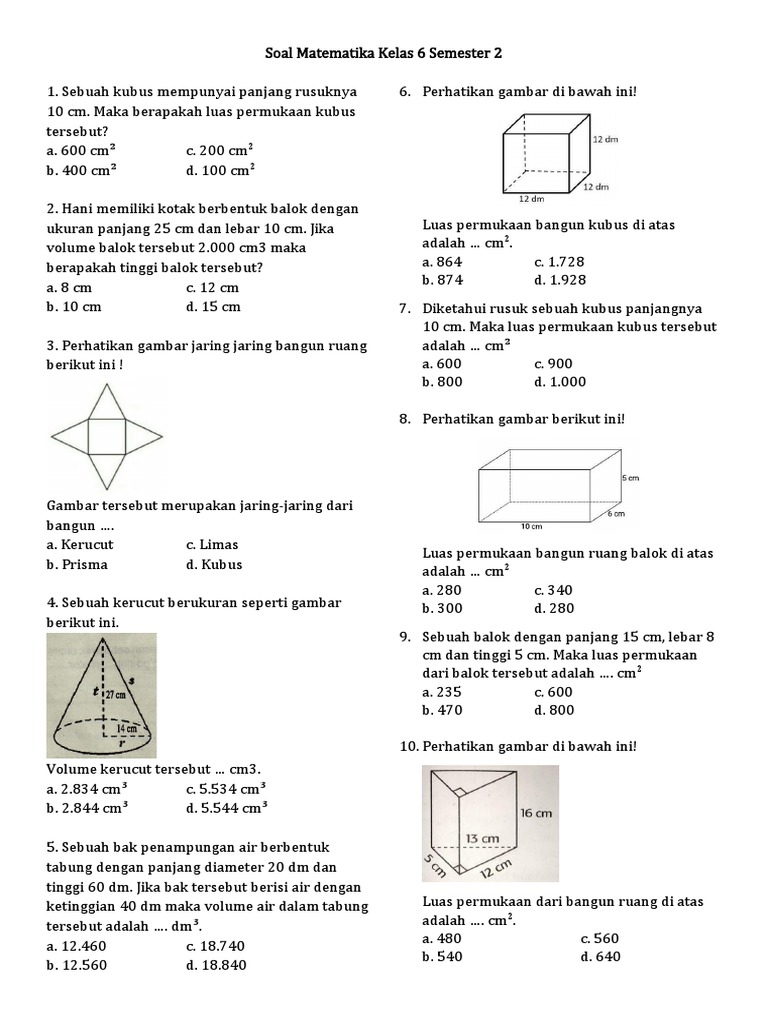 Soal Matematika Kelas 6 Bangun Ruang | PDF