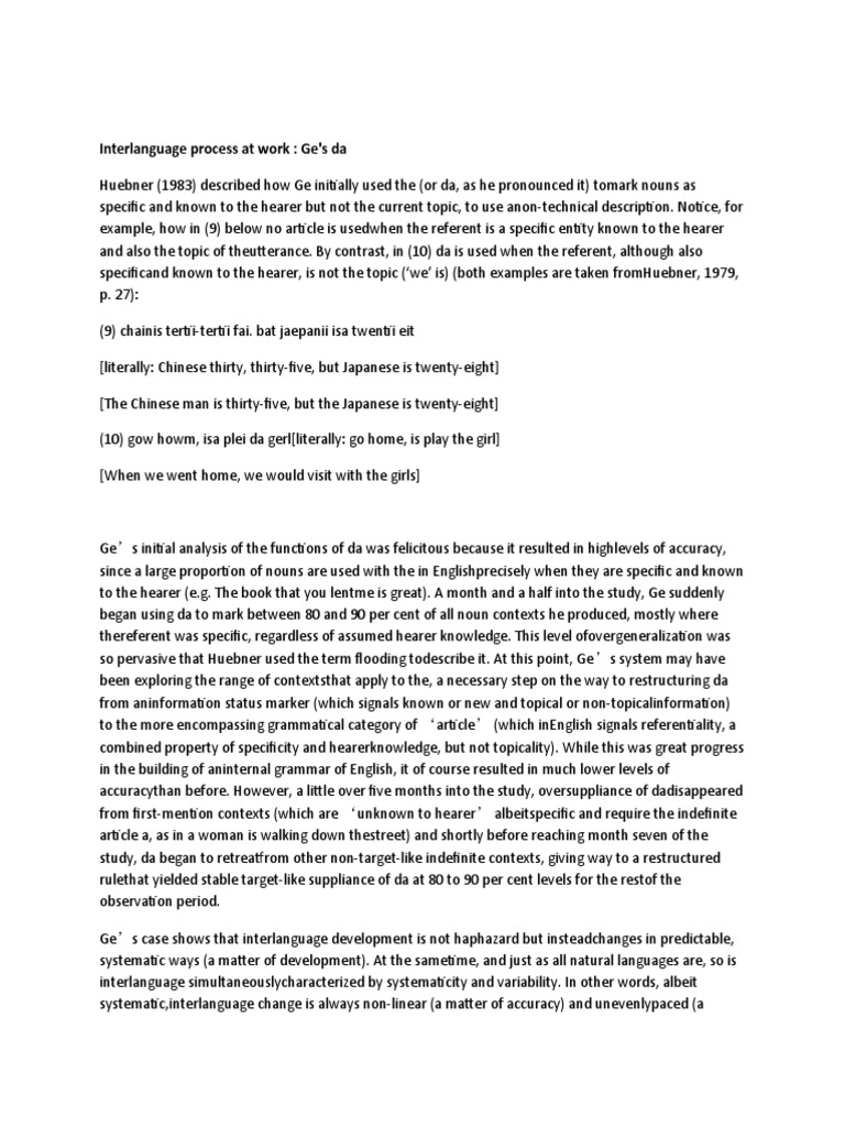 Interlanguage Development in Ge's Use of "da" | PDF | Syntax | Language ...