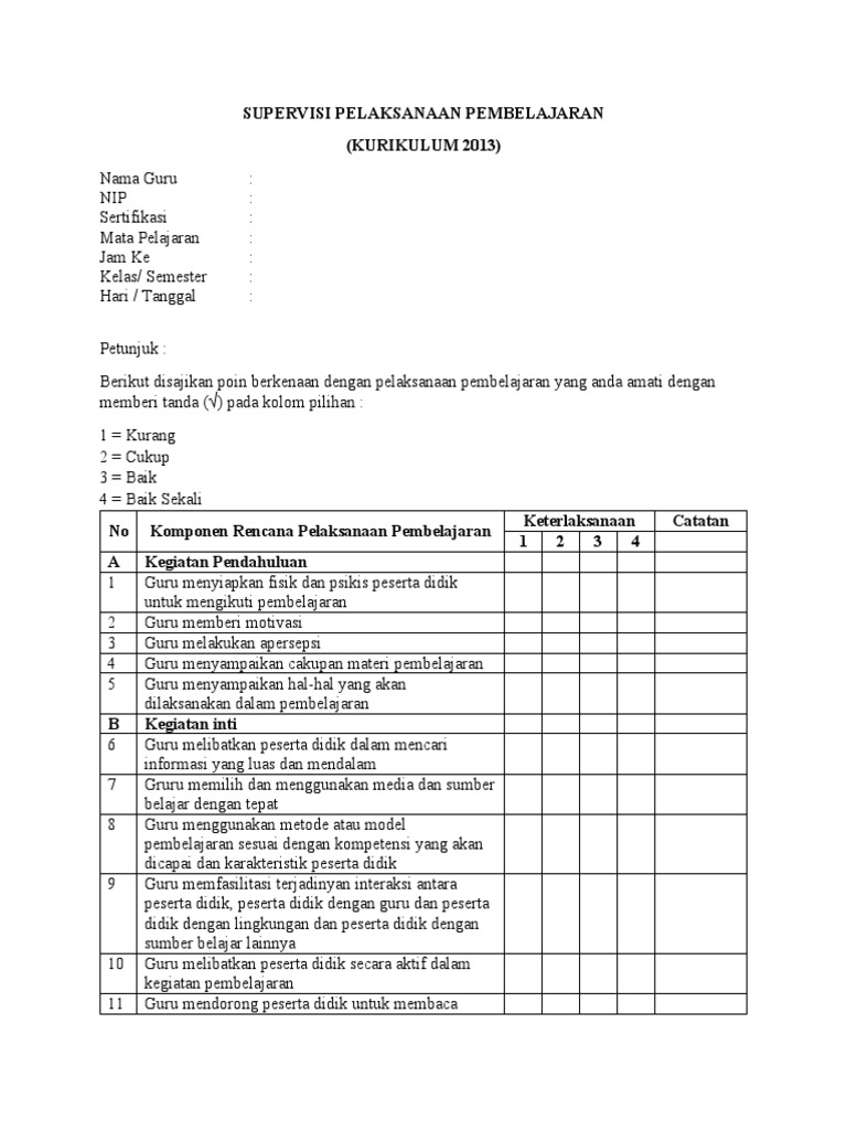 Form Supervisi | PDF