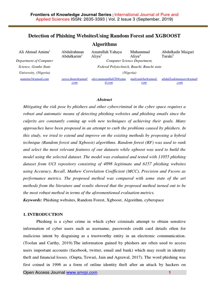 Detection Of Phishing Websitesusing Random Forest And Xgboost Pdf Phishing Machine Learning 