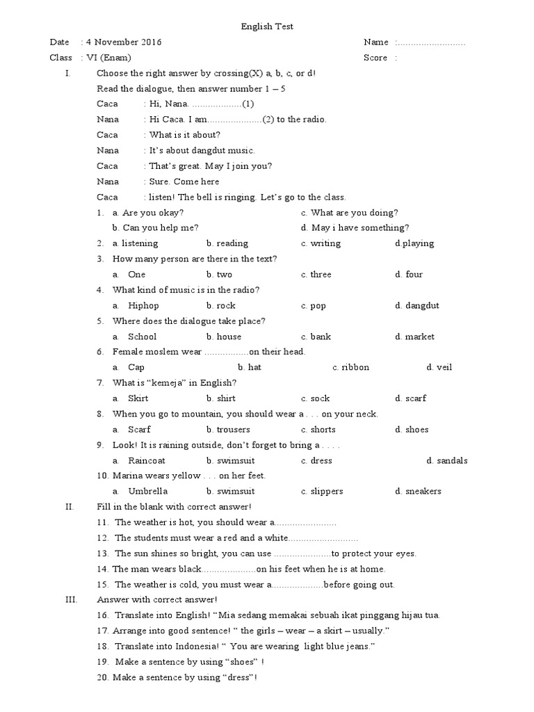 English Test Clothes | PDF | Softlines (Retail) | Dress Codes