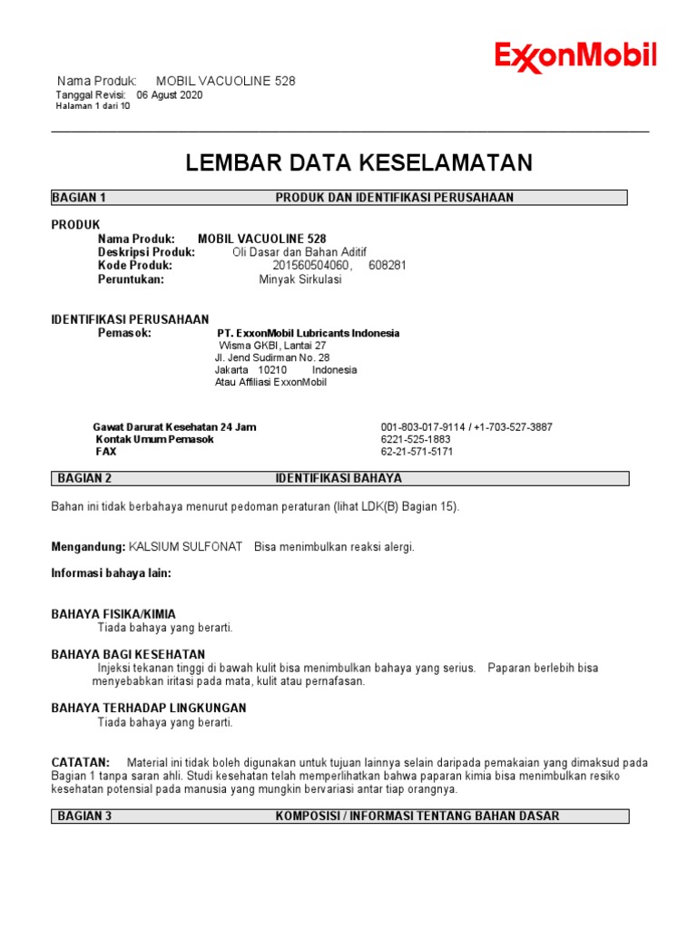 MSDS Mobil Vacuoline 528 | PDF