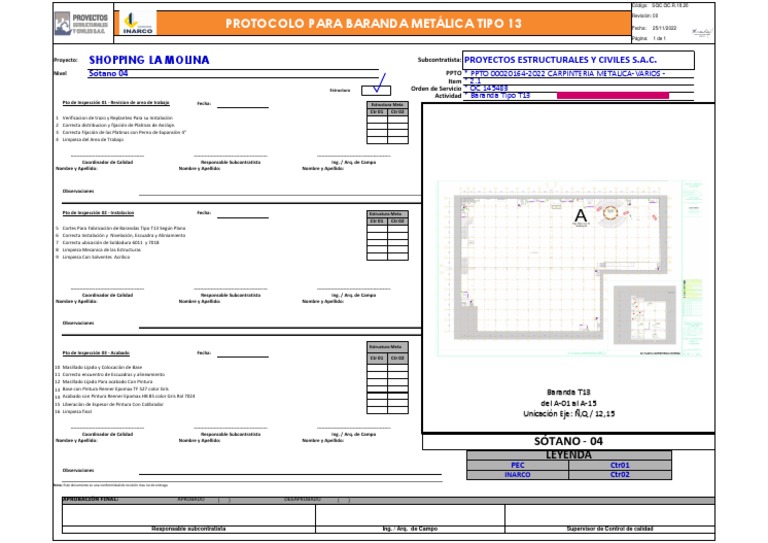 Protocolo para la instalación de barandas metálicas tipo T13 en el sótano 04 del Shopping La ...