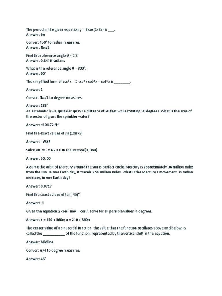 PREC 2nd Quarter APB | PDF | Angle | Trigonometric Functions