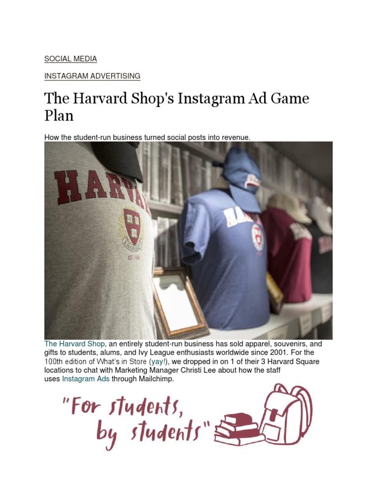 Harvard Shop's Instagram Ad Success | PDF | Cyberspace | Communication