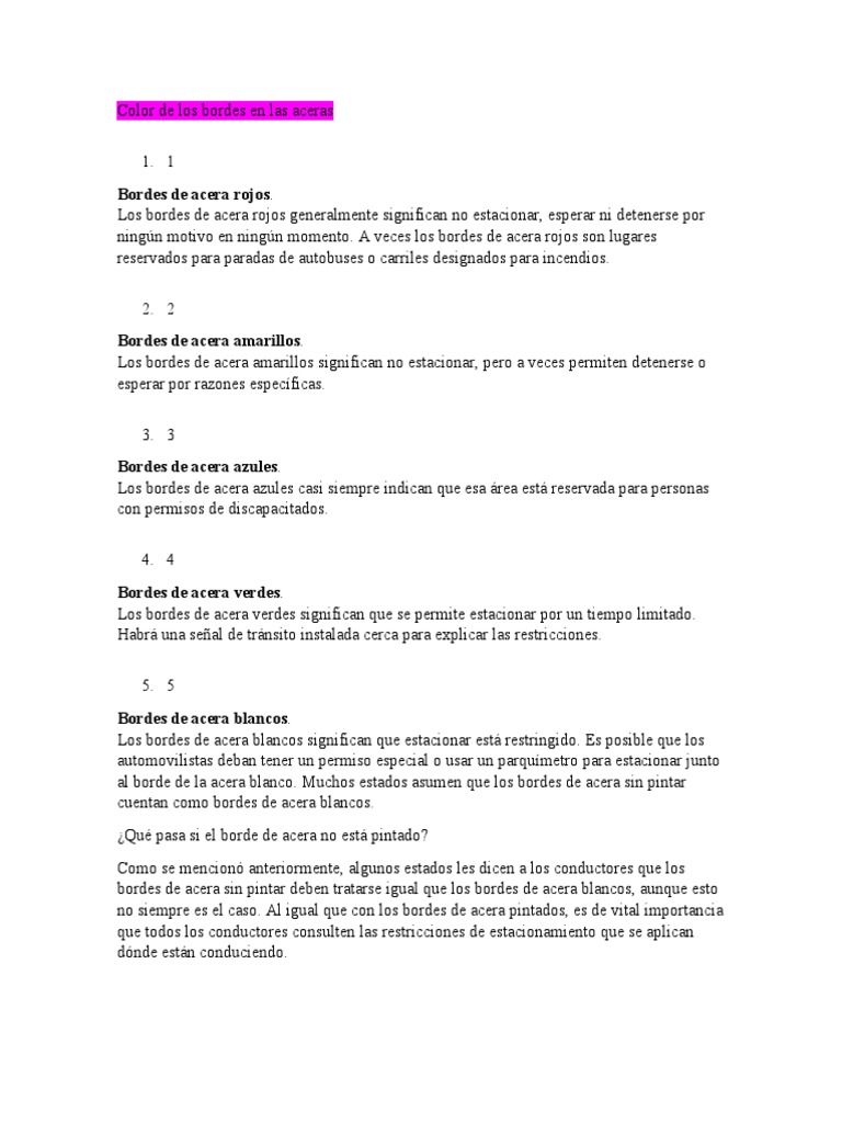 Guía de Colores de Bordes de Aceras | PDF