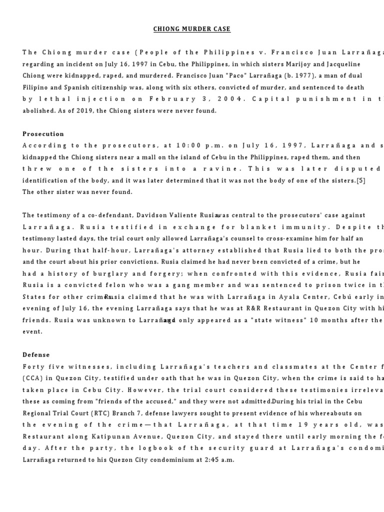 Chiong Murder Case | PDF | Ethical Principles | Criminal Law