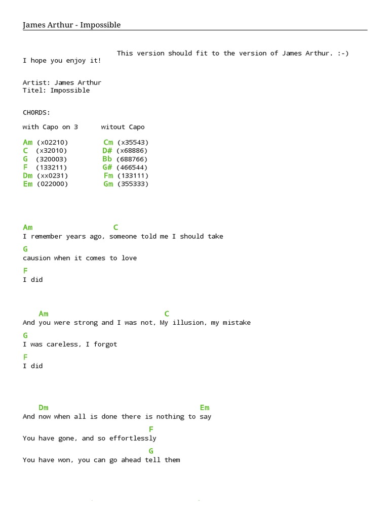 James Arthur - Impossible Chords | PDF
