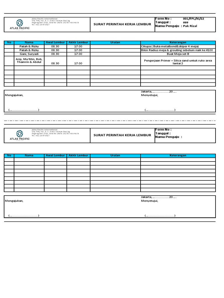 Form Pengajuan Lembur | PDF