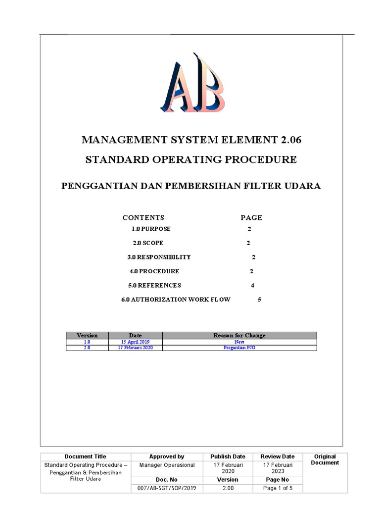 007 Sop Penggantian Dan Pembersihan Filter Udara | PDF