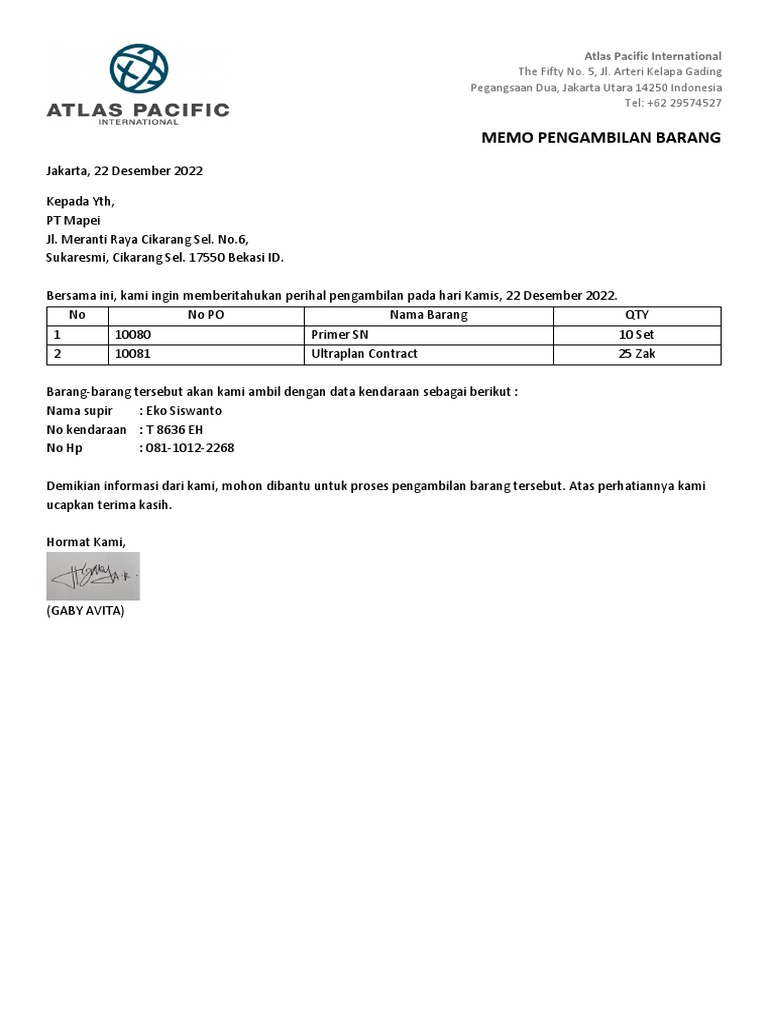 Memo Pengambilan Barang | PDF