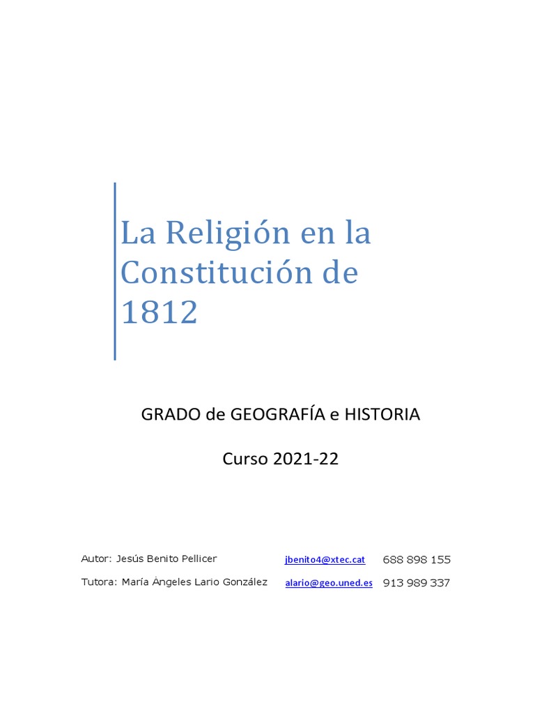 TFG Texto Definitivo Agosto 2022 | PDF | Iglesia Católica | España