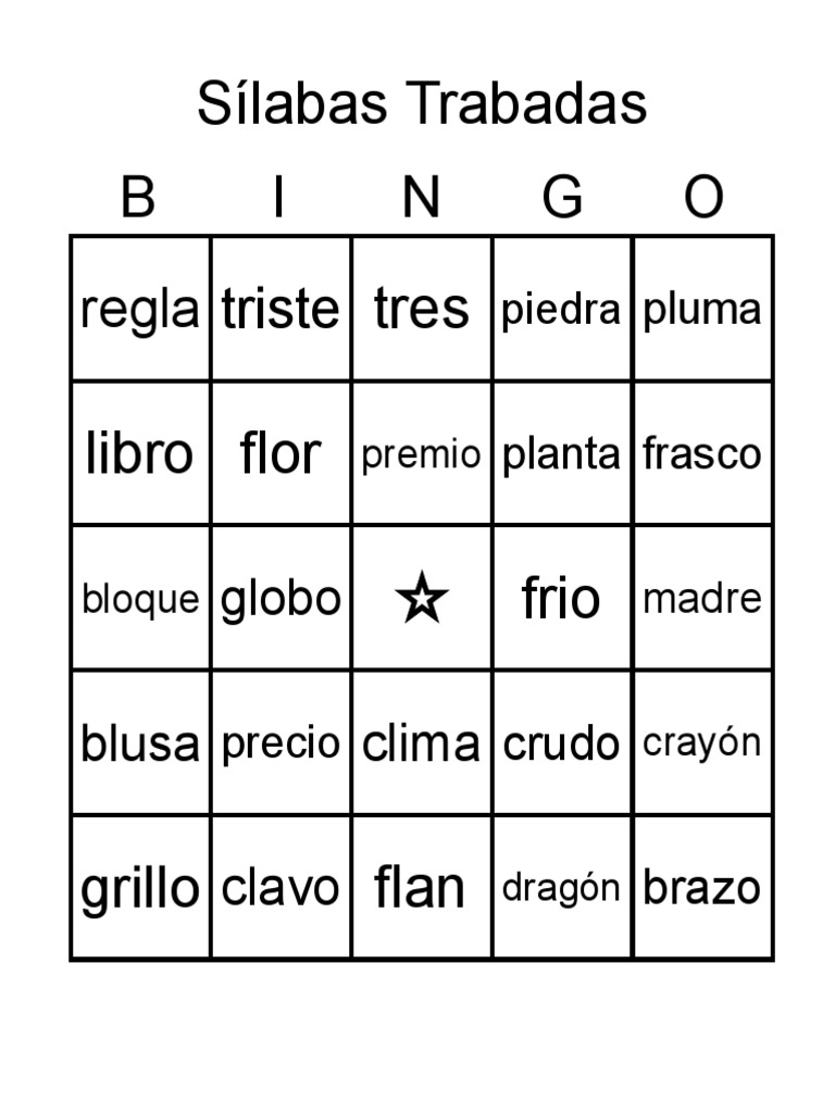 Bingo de Sílabas Trabadas para Imprimir | PDF