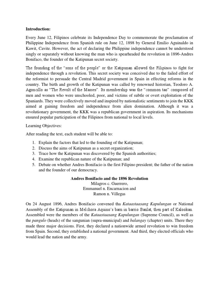Andres Bonifacio and The 1896 Revolution | PDF | Philippines