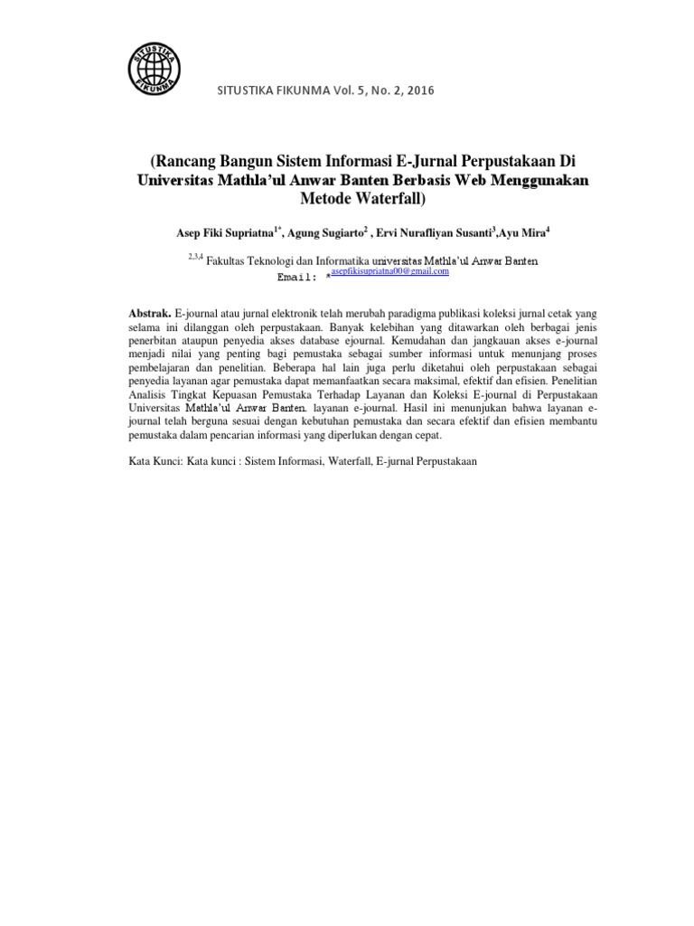 Rancang Bangun Sistem Informasi E-Jurnal Perpustakaan Di Universitas Mathla'ul Anwar Banten ...
