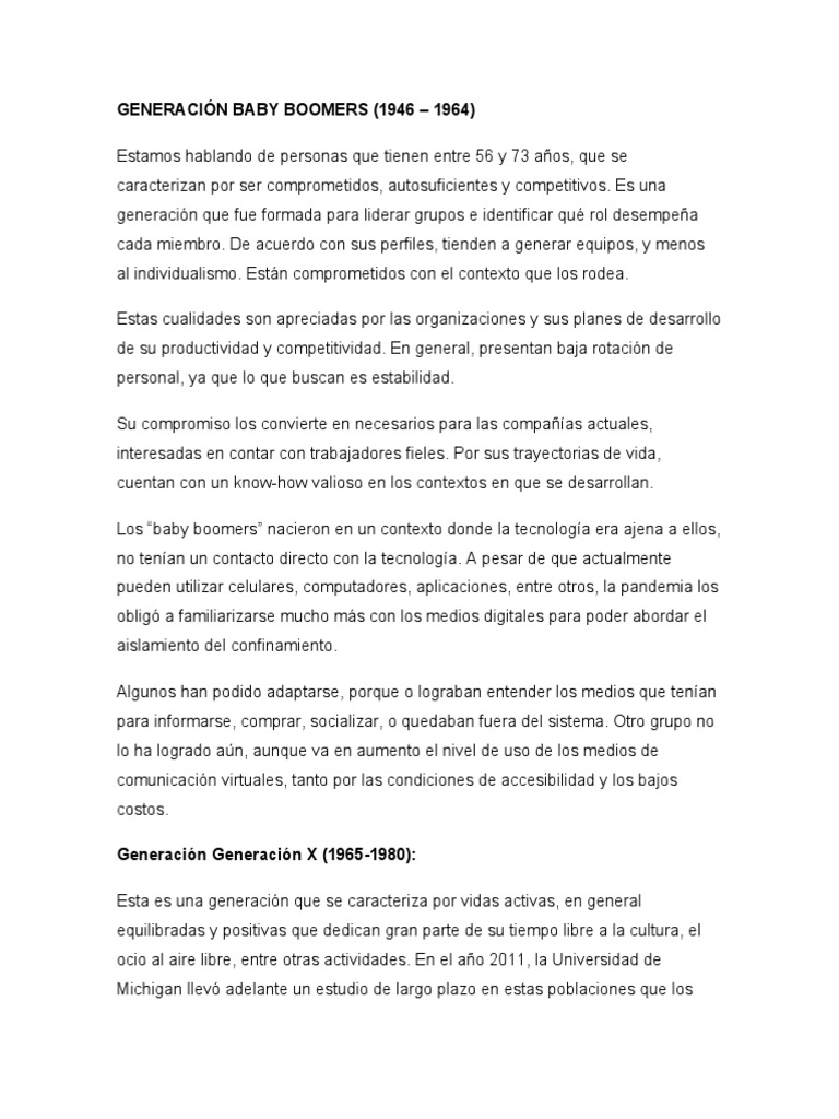 Características de la Generación Baby Boomers | PDF | Millennials | Familia