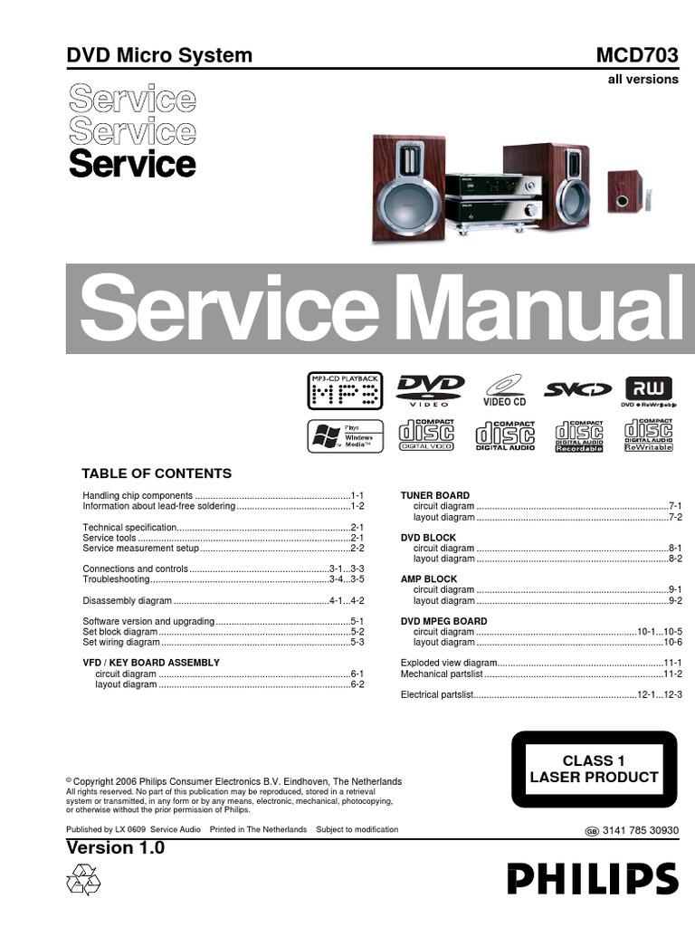 Philips mcd703 55 All. DVD Micro System SM | PDF | Loudspeaker | Soldering