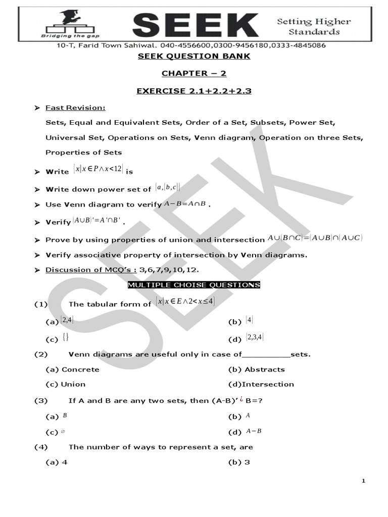 F.sc.I Math Question Bank CH# 2 | PDF | Group (Mathematics) | Function ...