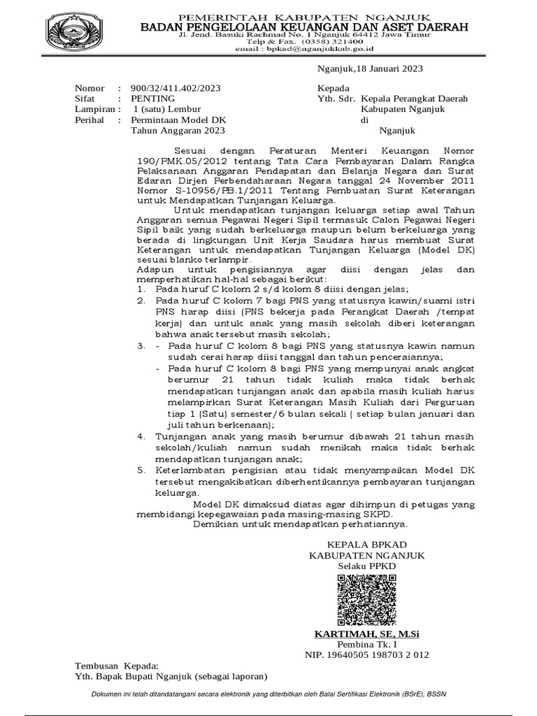 Permintaan Model DK untuk PNS 2023 | PDF