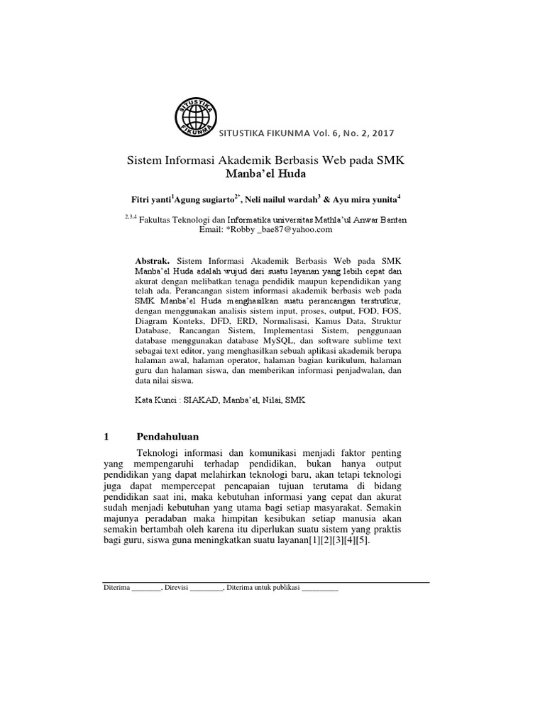 6.2.2017 SITUSTIKA Sistem Informasi Akademik Berbasis Web Pada SMK Manba'el Hu | PDF | Komputer ...