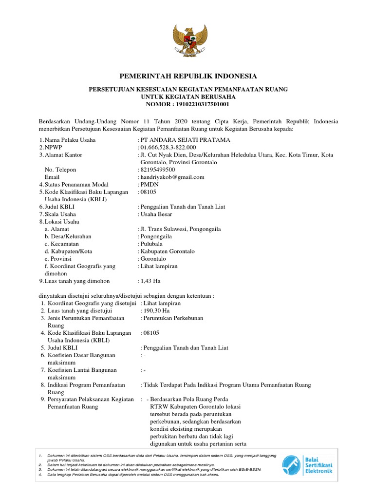 Persetujuan Pemanfaatan Ruang Gorontalo | PDF