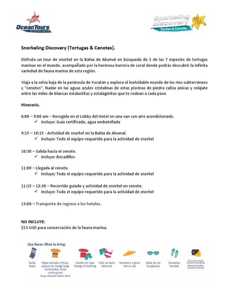 2021 Snorkeling Discovery (Turtles Cenotes) | PDF