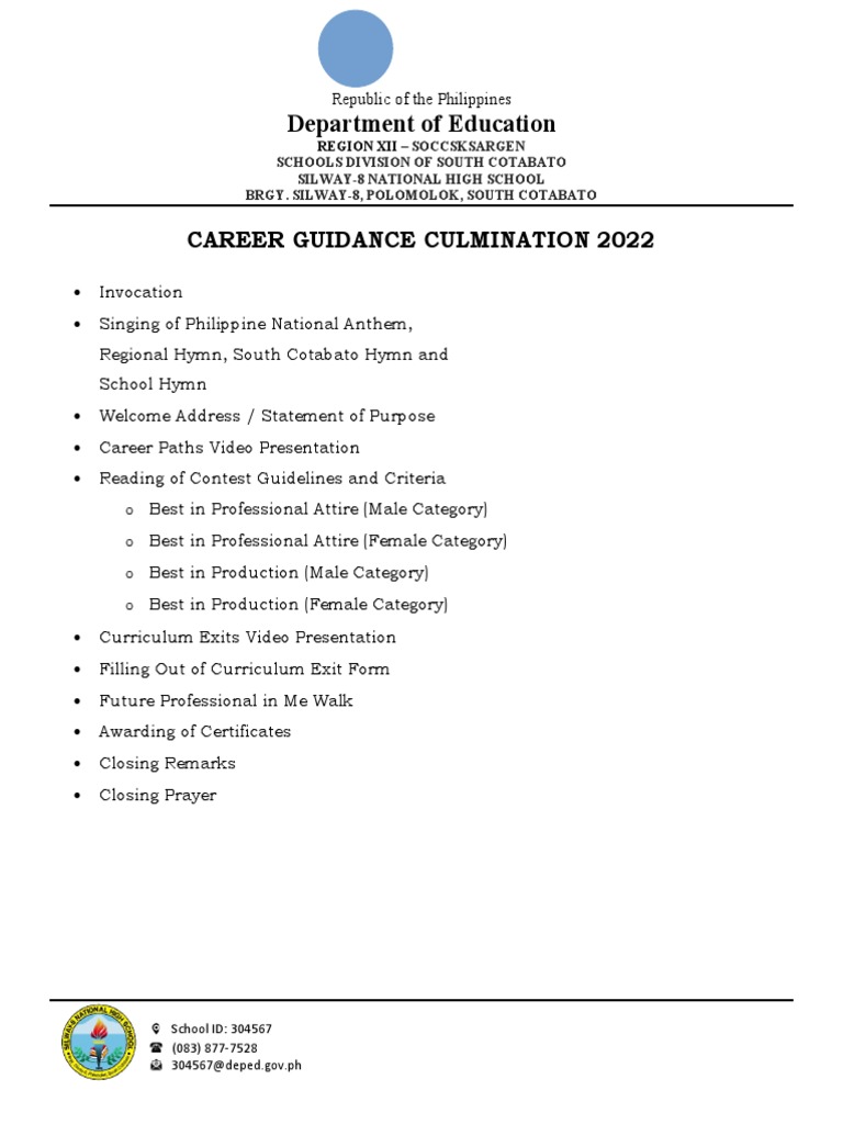 Career Guidance Culmination 2022 Program | PDF