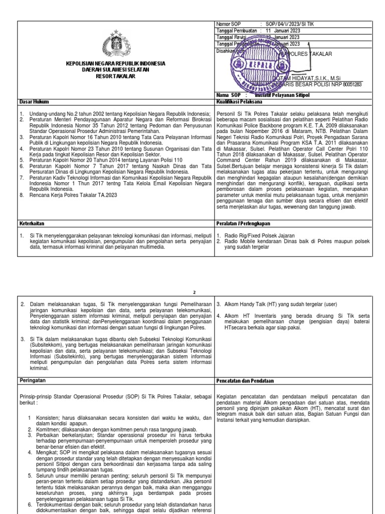 Sop Inisiatif Pelayanan Si Tik Polres | PDF