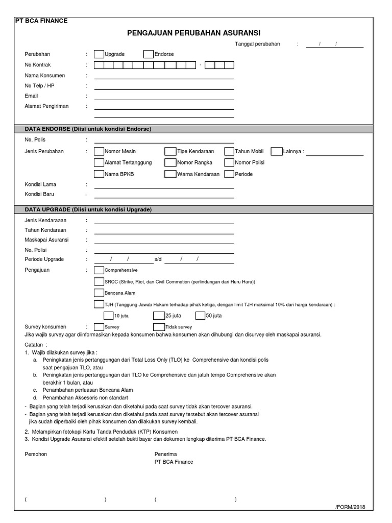 Form Pengajuan Perubahaan Asuransi | PDF