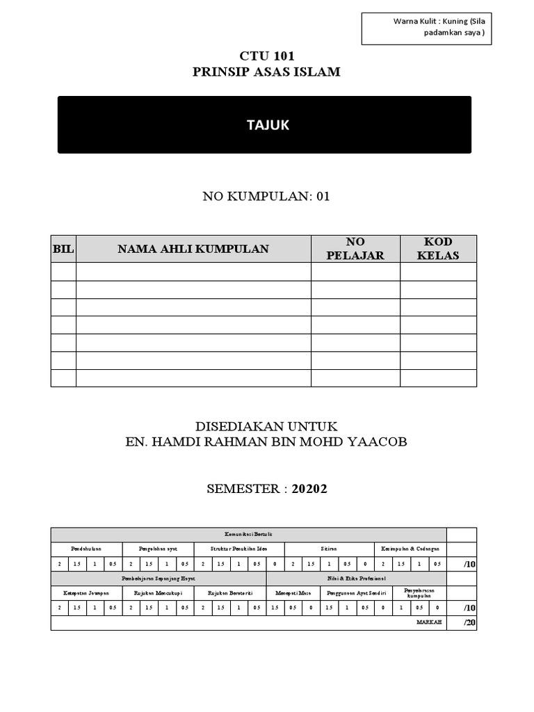 CTU101 Template Kertas Kerja & Muka Hadapan | PDF | Educational Assessment | Leadership