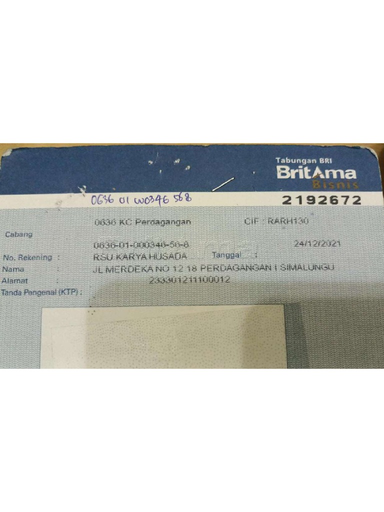 No Rek Rs Husada | PDF