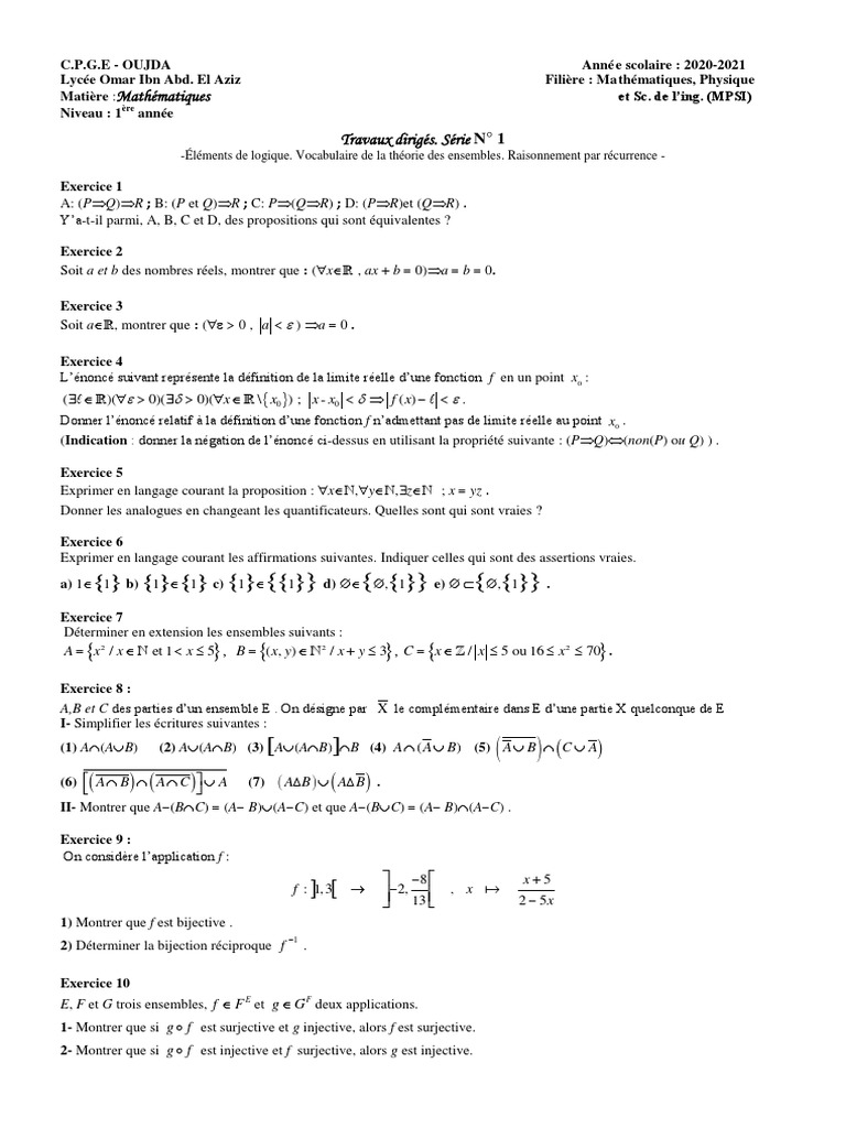 TD N°1 | PDF | Logique | Analyse mathématique