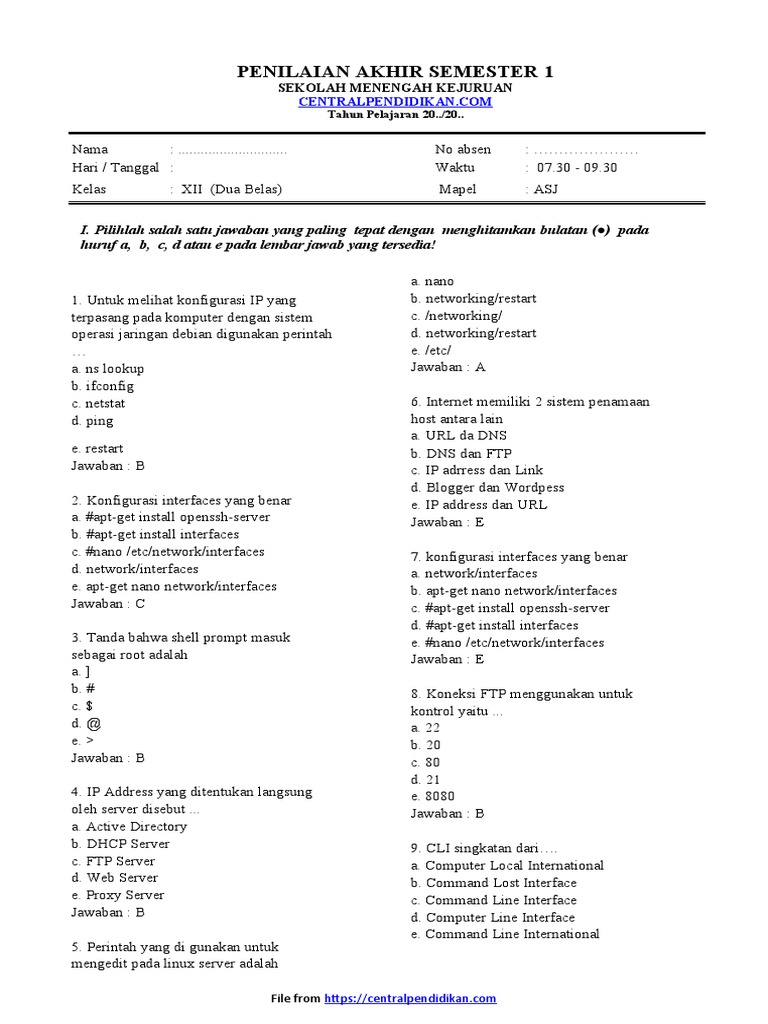 Penilaian Akhir Semester SMK ASJ | PDF