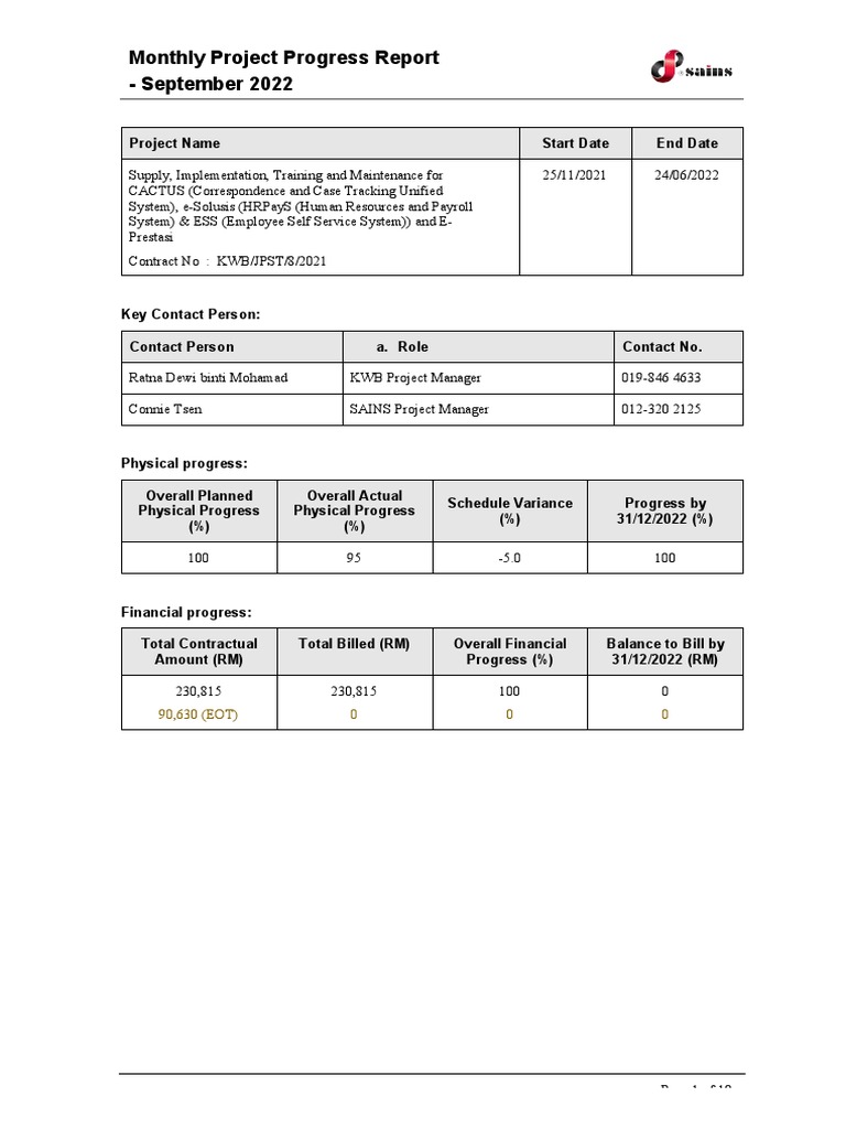 September 2022 Project Progress Report | PDF | Software Development ...