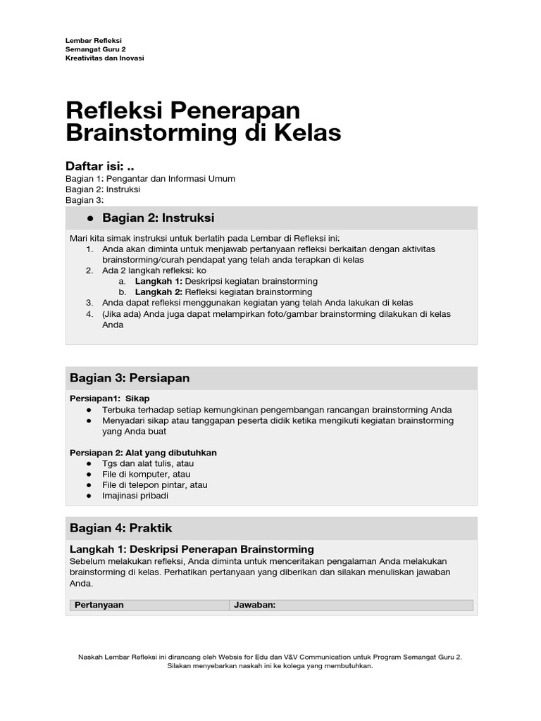 Salinan Dari Kreativitas - Lembar Refleksi, Penerapan Brainstorming Di KelasTopik | PDF | Karier ...