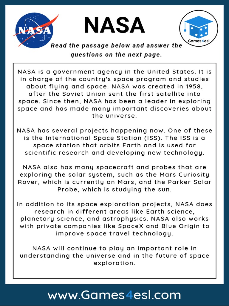 Reading Comprehension Worksheet Nasa | PDF