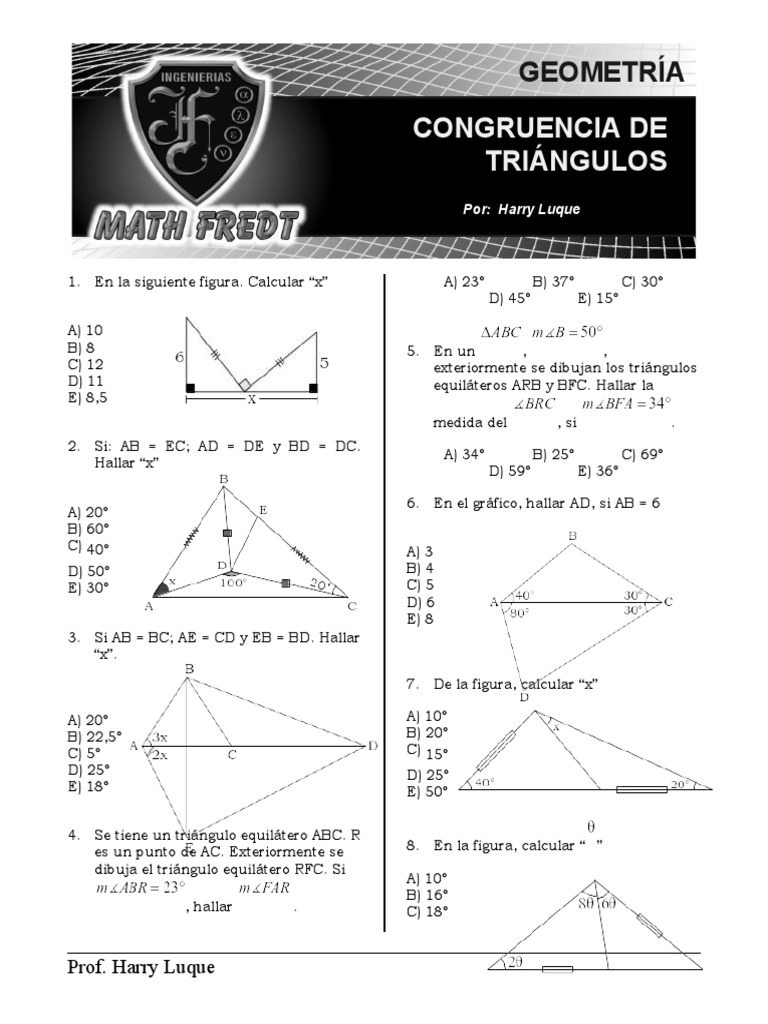 CONGRUENCIA DE TRIÁNGULOS | PDF | Triángulo | Geometría Elemental