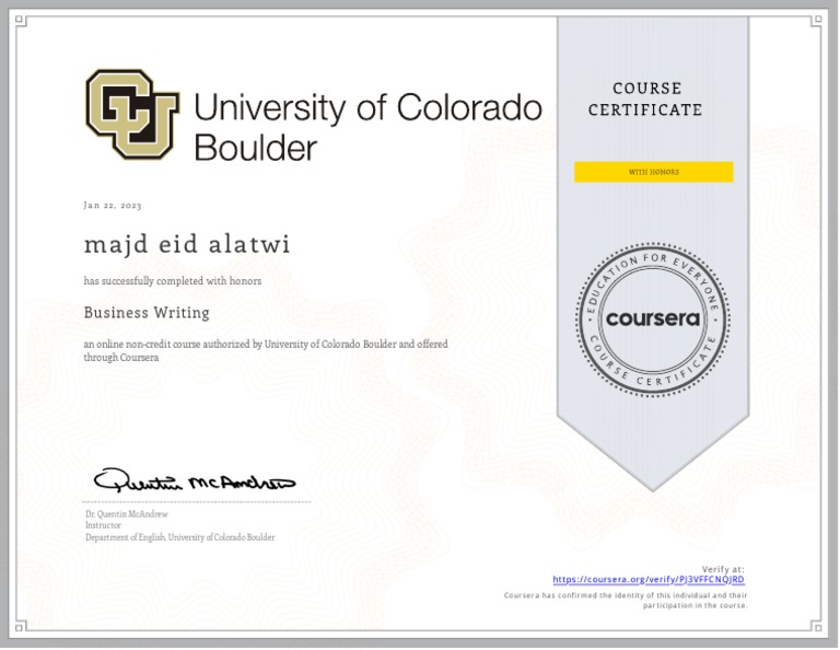 Business Writing Course Completion Certificate | PDF