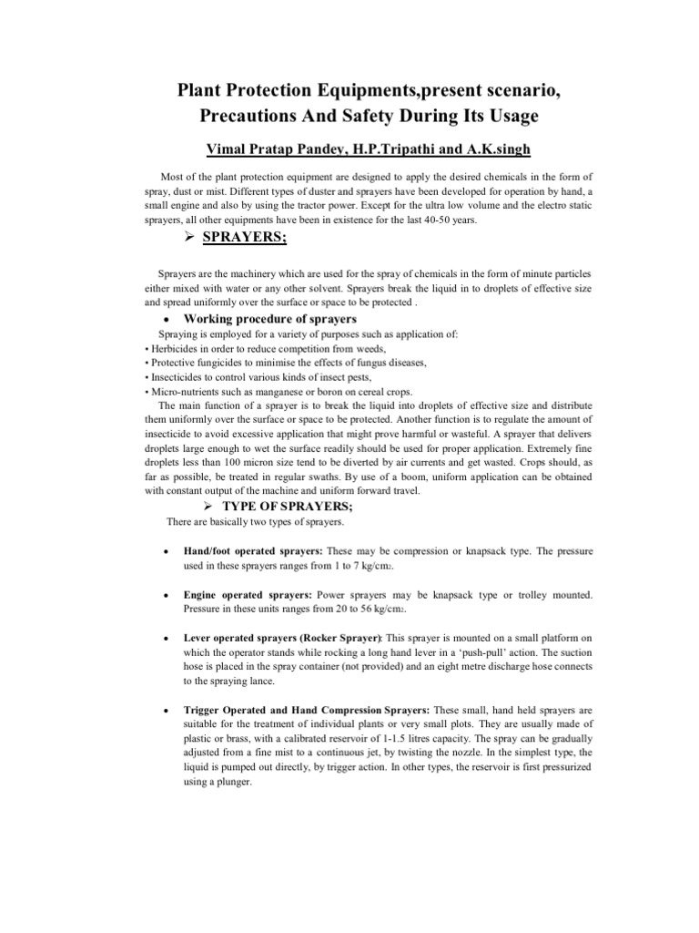 Plant Protection Equipments and Precautions Vimal Pandey | PDF ...