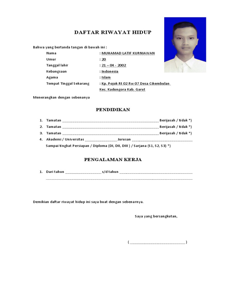 Daftar Riwayat Hidup Kosong 2 | PDF