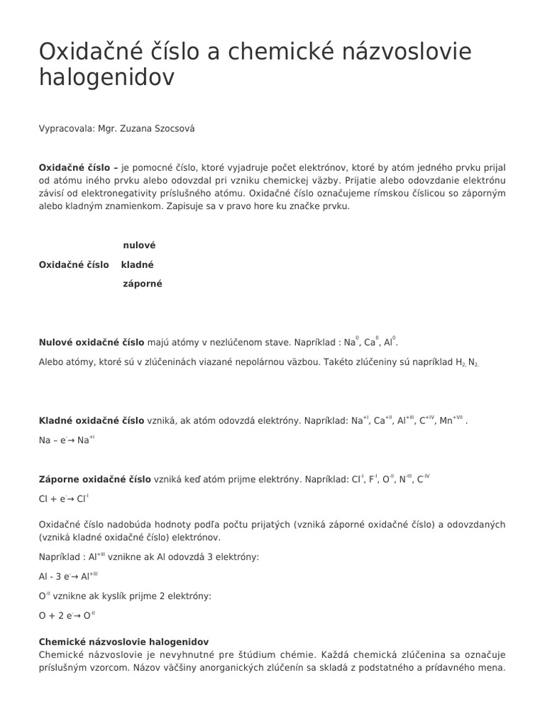 Oxidacne Cislo A Chemicke Nazvoslovie Halogenidov 20221205 071348 | PDF