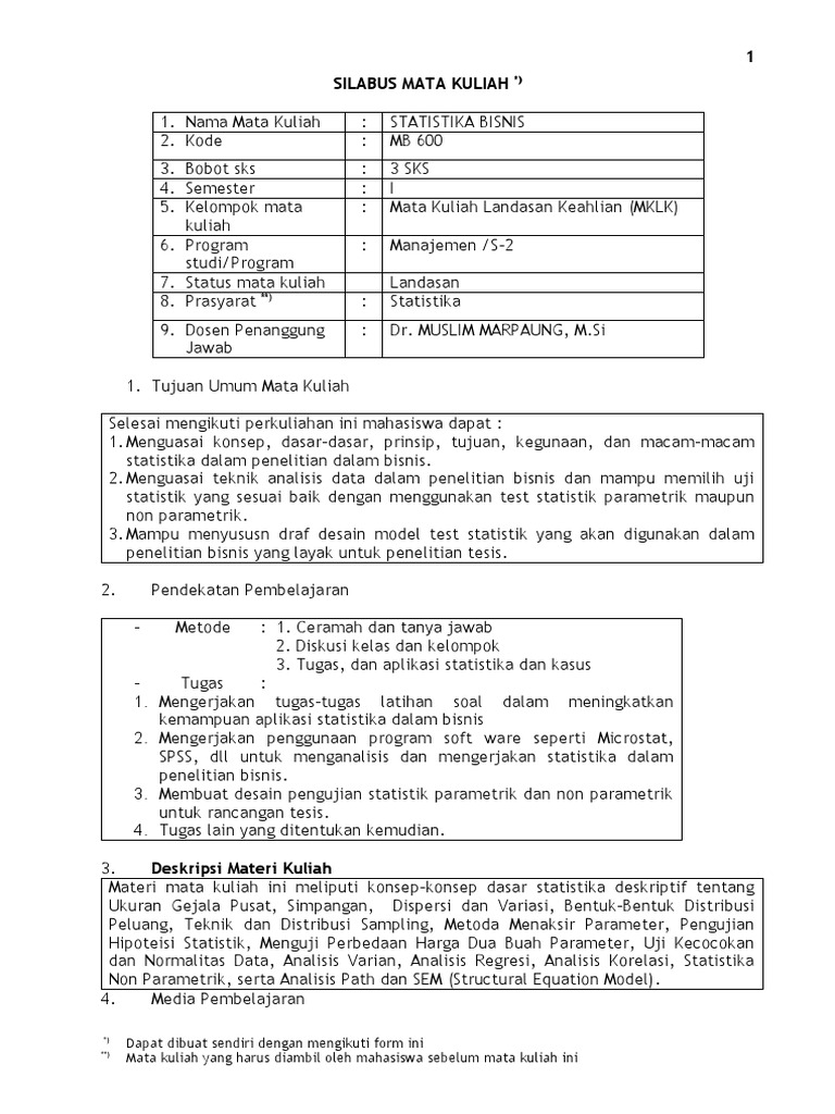 Bahan Ajar Silabus Stat s2 Uinsu | PDF