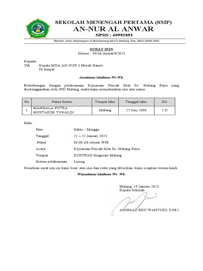 Surat Izin - Lomba PN | PDF