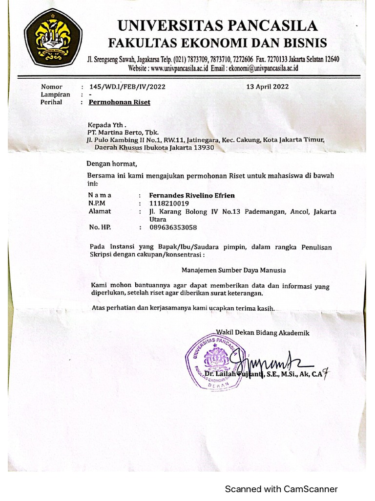 Surat Permohonan Riset Skripsi | PDF